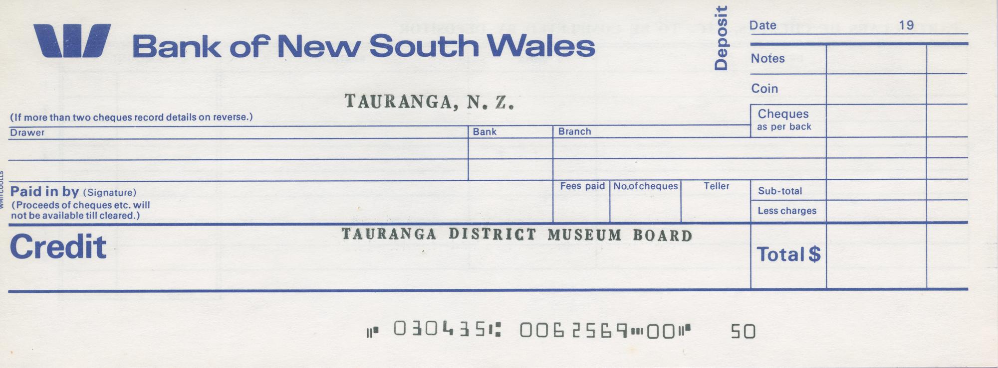 Deposit Slips - Tauranga Heritage Collection